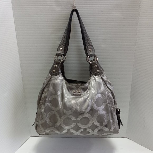Coach | Bags | Coach Silver Maggie Op Art Shoulder Bag | Poshmark